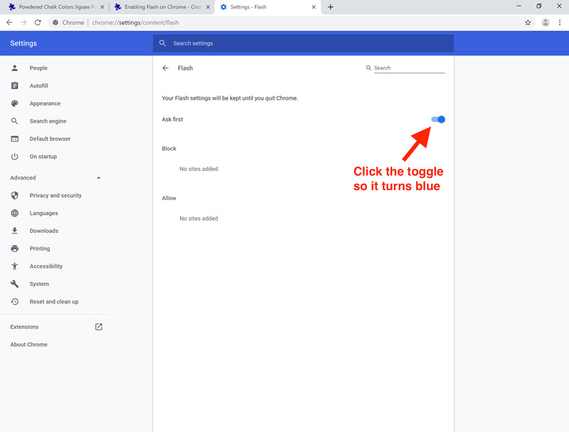 Enabling Flash on Chrome - Crazy4Jigsaws.com